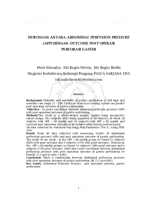 (PDF) Hubungan Antara Abdominal Perfusion Pressure (APP) dengan Outcome ...
