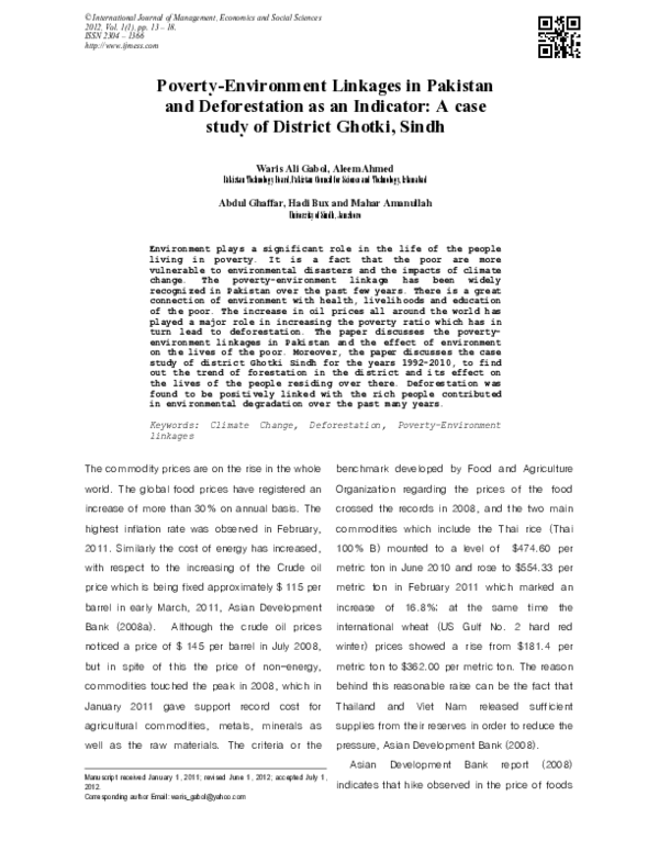 (PDF) Poverty-Environment Linkages in Pakistan and Deforestation as an Indicator: A case study ...