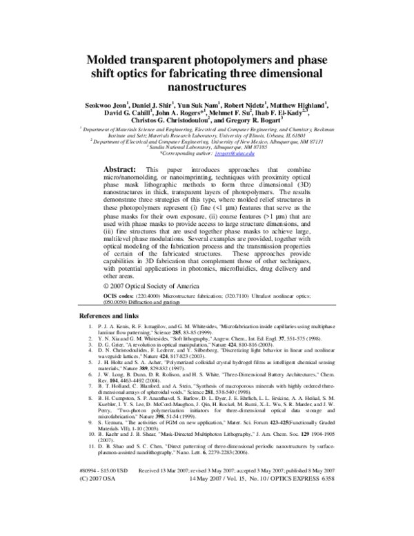 (PDF) Molded transparent photopolymers and phase shift optics for fabricating three dimensional ...
