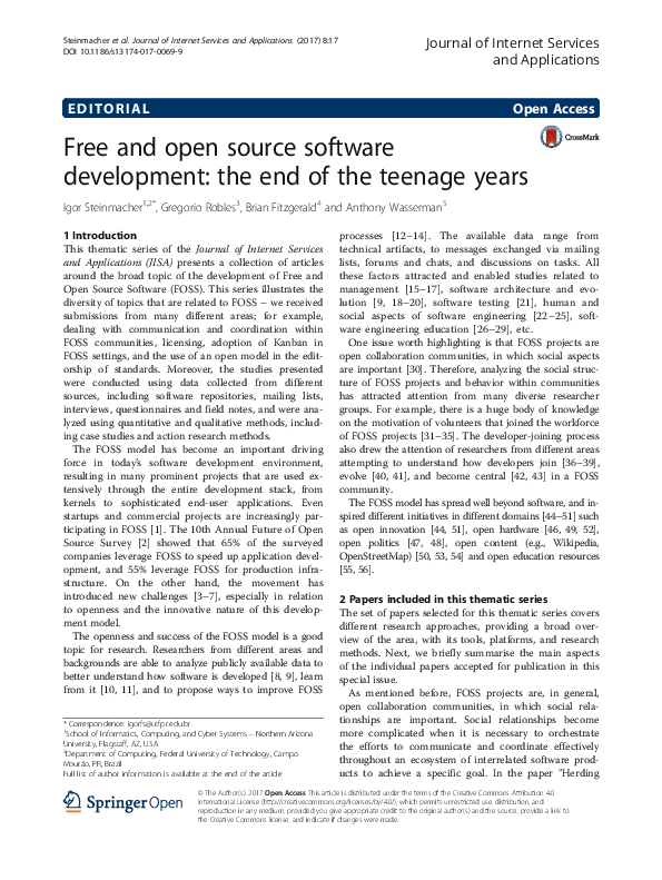 (PDF) Free and open source software development: the end of the teenage years