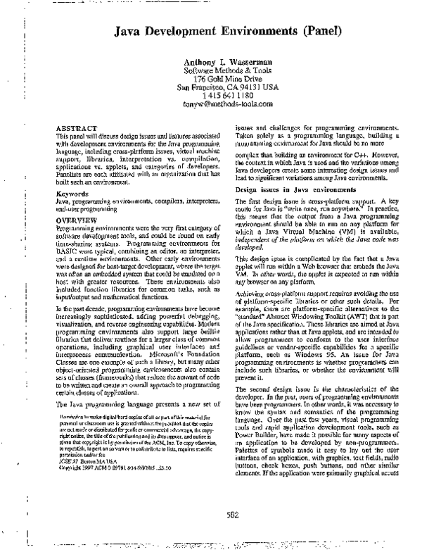 (PDF) Java development environments (panel)