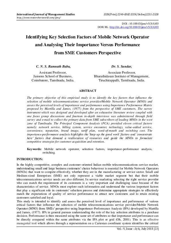(PDF) Identifying Key selection Factors of Mobile Network Operator and Analysing their ...