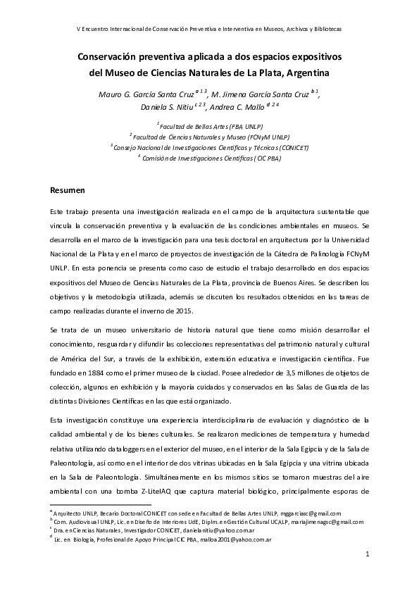(PDF) Conservación preventiva aplicada a dos espacios expositivos del Museo de Ciencias ...