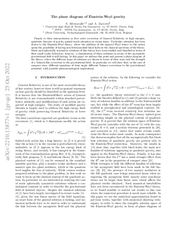 (PDF) The phase diagram of Einstein-Weyl gravity