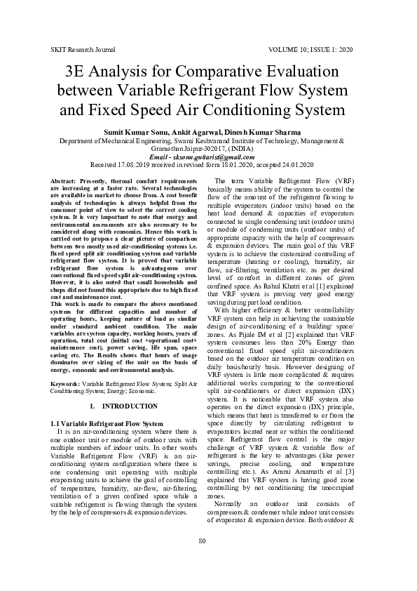 (PDF) 3E Analysis for Comparative Evaluation between Variable Refrigerant Flow System and Fixed ...