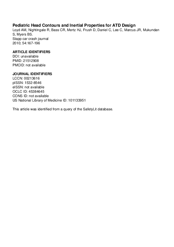 (PDF) Pediatric Head Contours and Inertial Properties for ATD Design