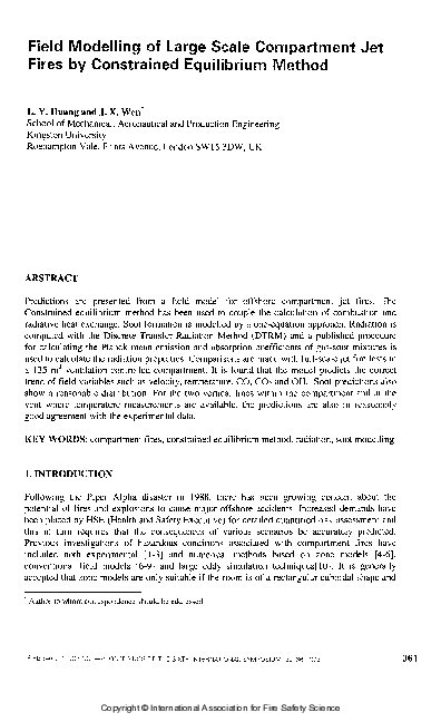 (PDF) Field Modelling Of Large Scale Compartment Jet Fires By Constrained Equilibrium Method
