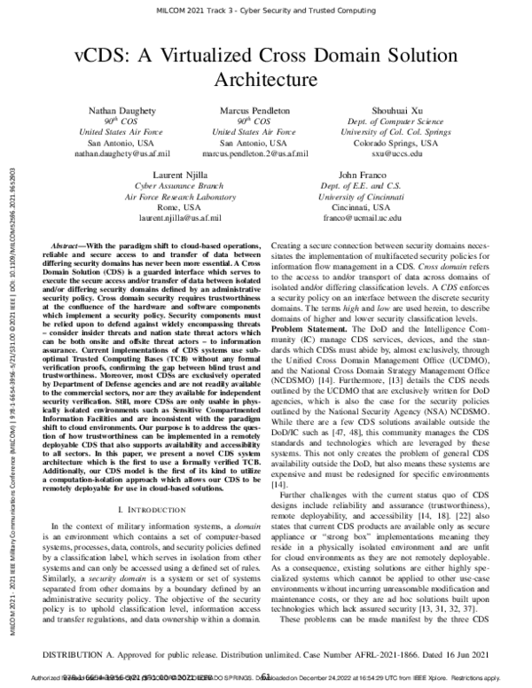 (PDF) vCDS: A Virtualized Cross Domain Solution Architecture