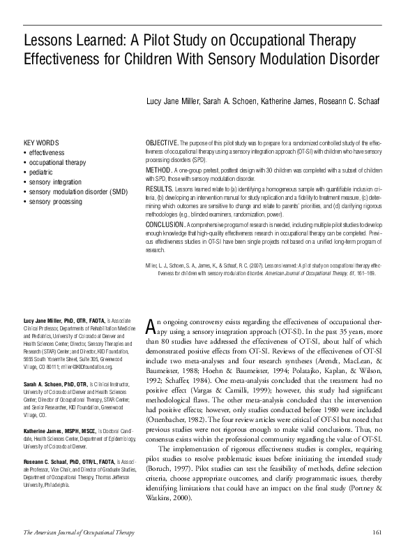 (PDF) Lessons Learned: A Pilot Study on Occupational Therapy Effectiveness for Children With ...