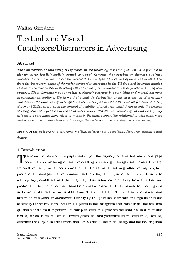 (PDF) Textual and visual catalyzers/distractors in advertising | walter ...