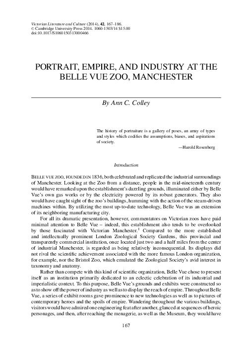 (PDF) Portrait, Empire, and Industry at the Belle Vue Zoo, Manchester