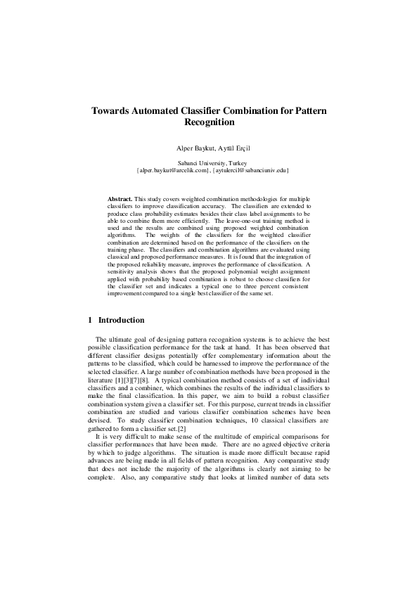 (PDF) Towards Automated Classifier Combination for Pattern Recognition