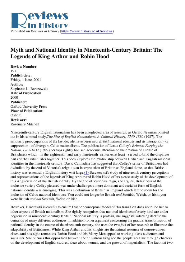 (PDF) Myth and National Identity in Nineteenth-Century Britain: The ...