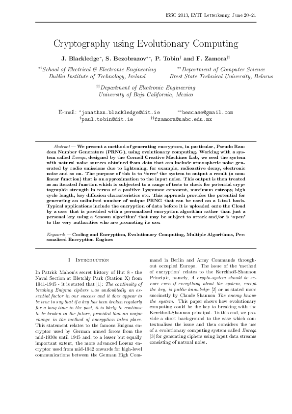(PDF) Cryptography using evolutionary computing