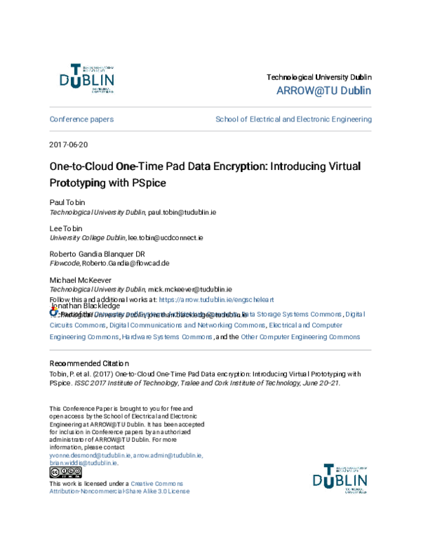 (PDF) One-to-cloud one-time pad data encryption: Introducing virtual prototyping with PSpice