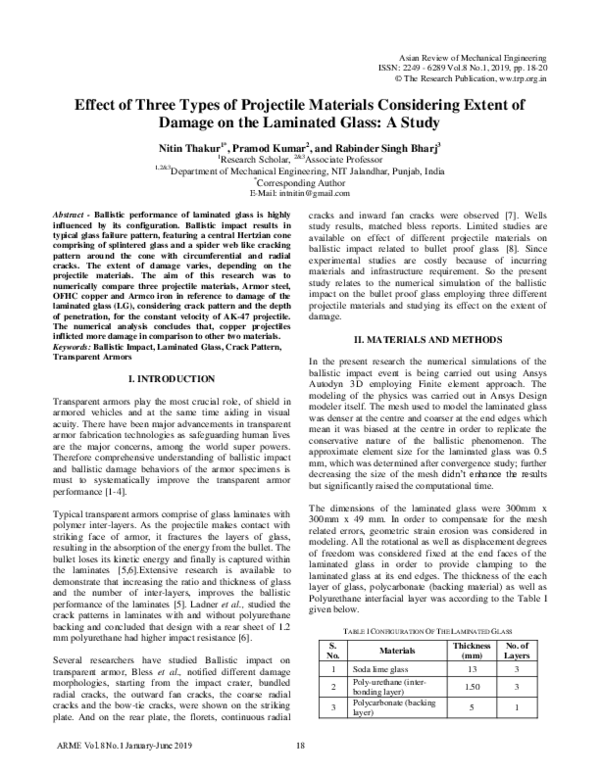 (PDF) Effect of Three Types of Projectile Materials Considering Extent ...