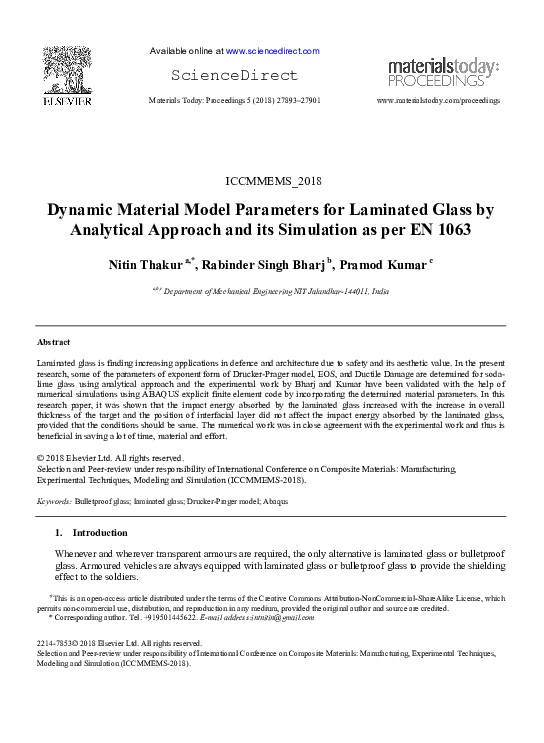 (PDF) Dynamic Material Model Parameters for Laminated Glass by Analytical Approach and its ...