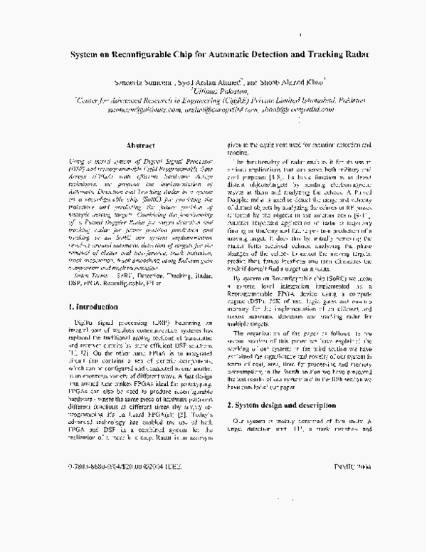 Pdf System On Reconfigurable Chip For Automatic Detection And