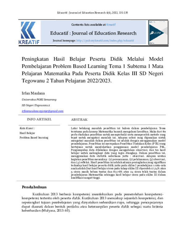 (PDF) Peningkatan Hasil Belajar Peserta Didik Melalui Model Pembelajaran Problem Based Learning ...