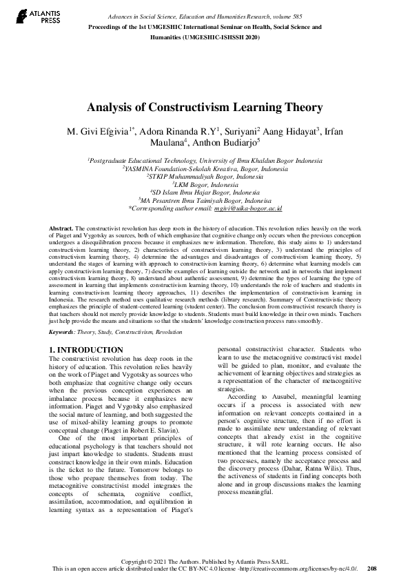 (PDF) Analysis of Constructivism Learning Theory