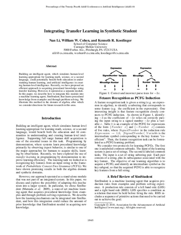 (PDF) Integrating Transfer Learning in Synthetic Student