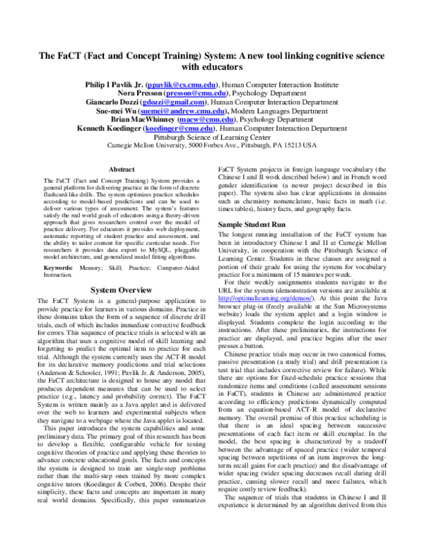 (PDF) The FaCT (Fact and Concept Training) System: A new tool linking ...