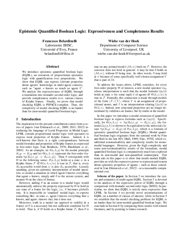 (PDF) Epistemic Quantified Boolean Logic: Expressiveness and Completeness Results