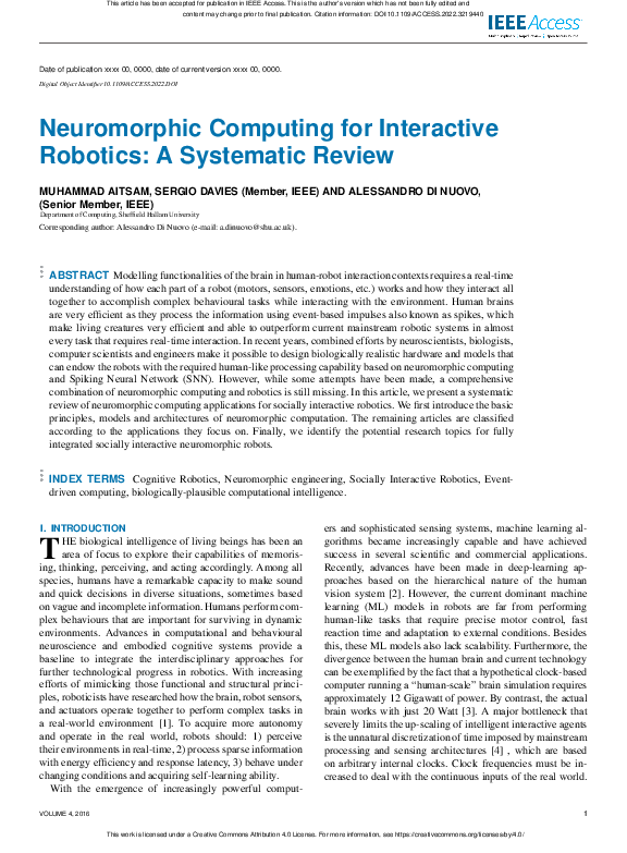 (PDF) Neuromorphic Computing for Interactive Robotics: A Systematic Review