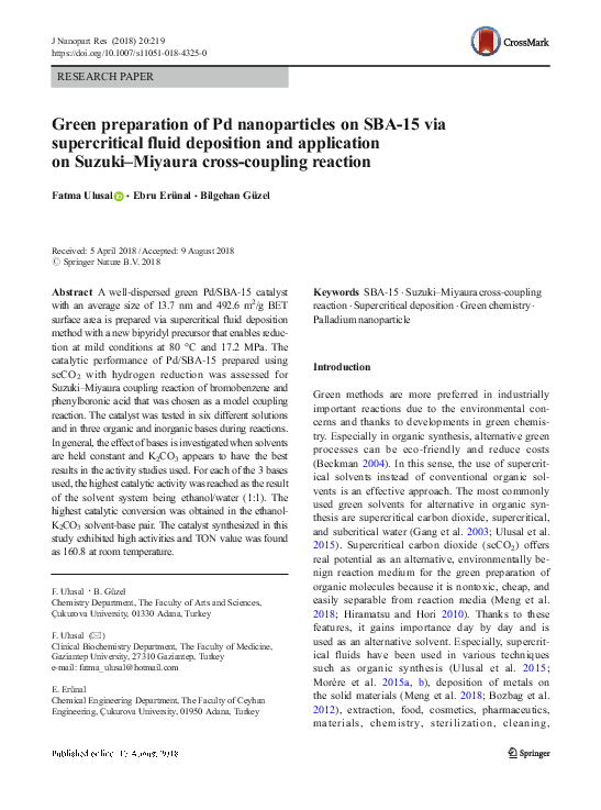 (PDF) Green preparation of Pd nanoparticles on SBA-15 via supercritical fluid deposition and ...