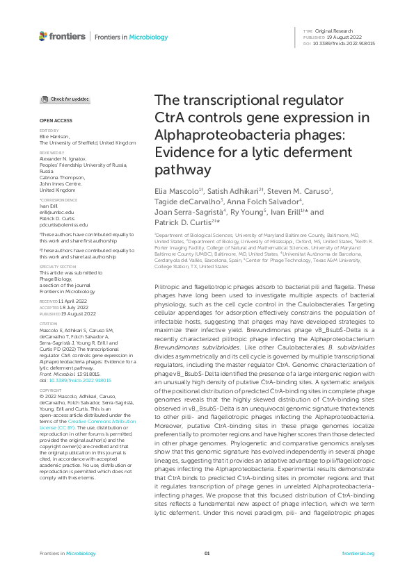 (PDF) The transcriptional regulator CtrA controls gene expression in ...