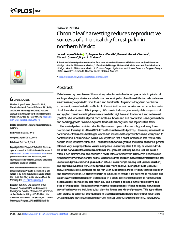 (PDF) Chronic leaf harvesting reduces reproductive success of a ...