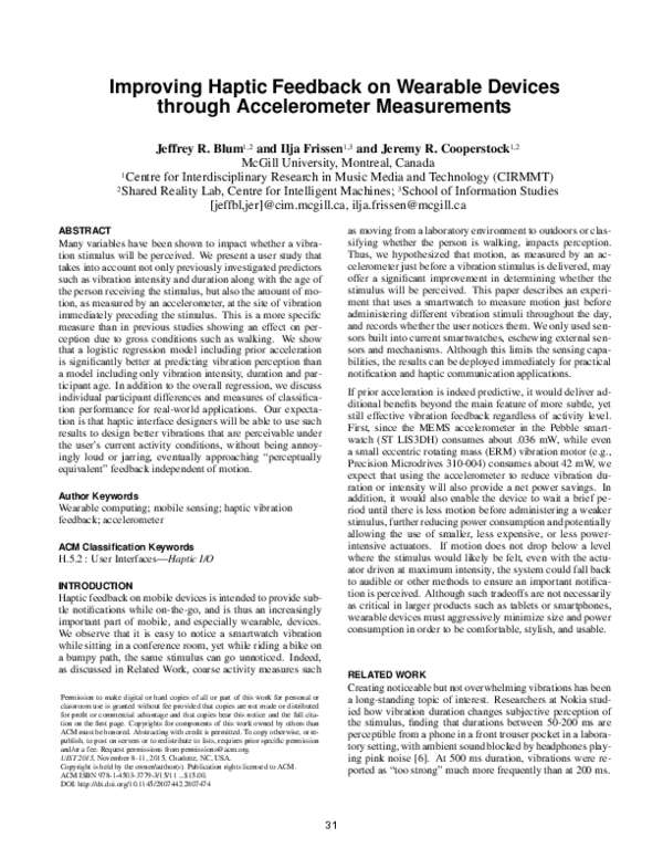 (PDF) Improving Haptic Feedback on Wearable Devices through Accelerometer Measurements