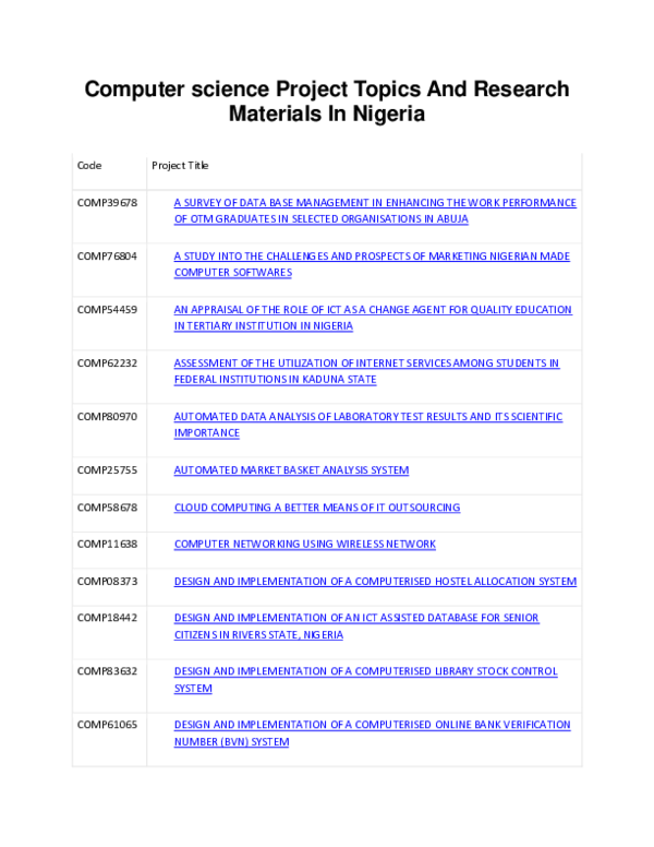 (PDF) Computer science Project Topics And Research Materials In Nigeria (PDF) Computer science Project Topics And Research Materials In Nigeria