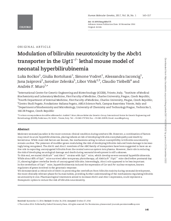 (PDF) Modulation of bilirubin neurotoxicity by the Abcb1 transporter in ...