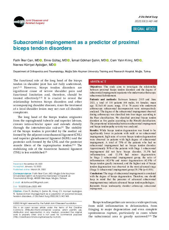 (PDF) Subacromial impingement as a predictor of proximal biceps tendon ...