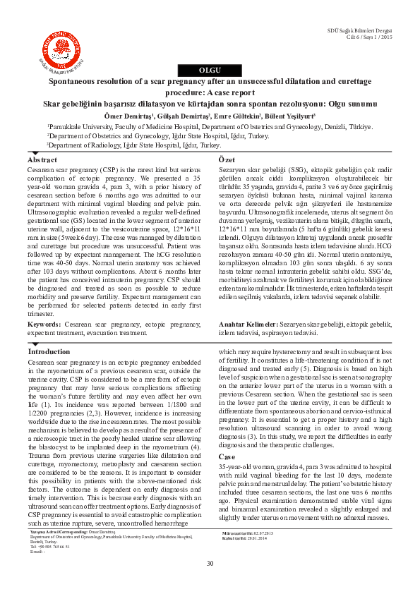 (PDF) Spontaneous Resolution of a Scar Pregnancy after an Unsuccessful ...