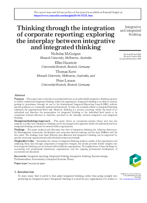 (PDF) Thinking through the integration of corporate reporting: exploring the interplay between ...
