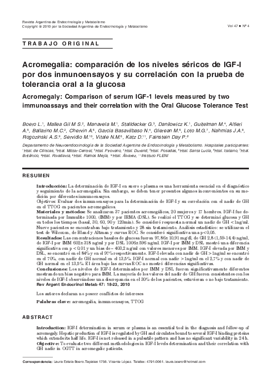 (PDF) Acromegalia: comparación de los niveles séricos de IGF-I por dos inmunoensayos y su ...