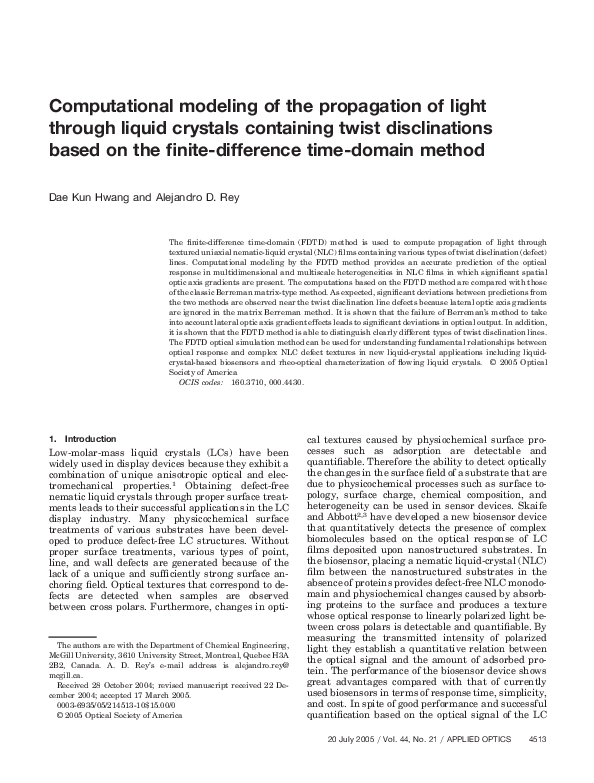 (PDF) Computational modeling of the propagation of light through liquid crystals containing ...