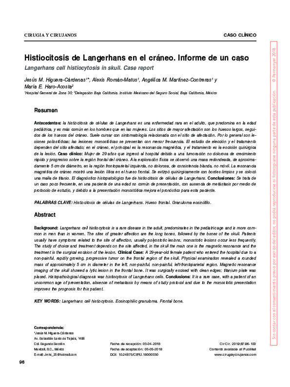 (PDF) Histiocitosis de Langerhans en el cráneo. Informe de un caso