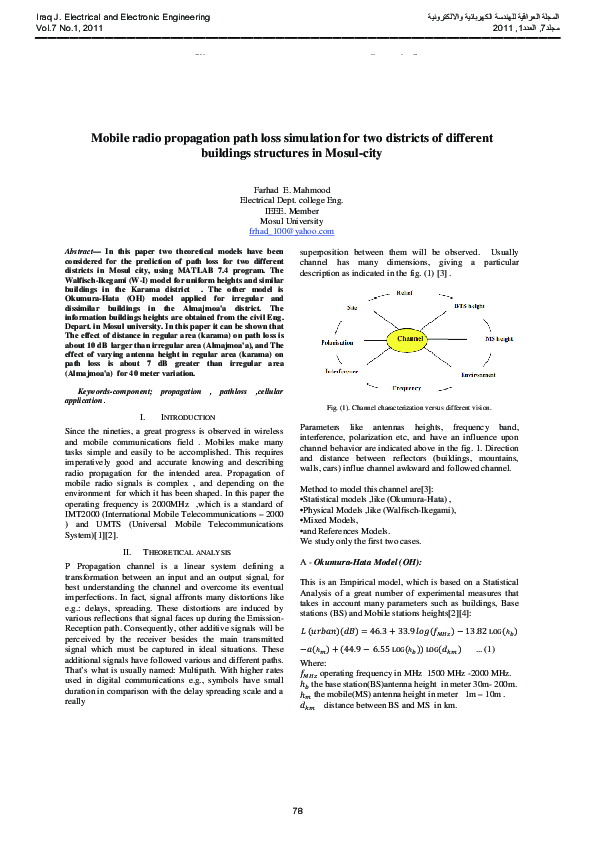 Pdf Mobile Radio Propagation Path Loss Simulation For Two Districts