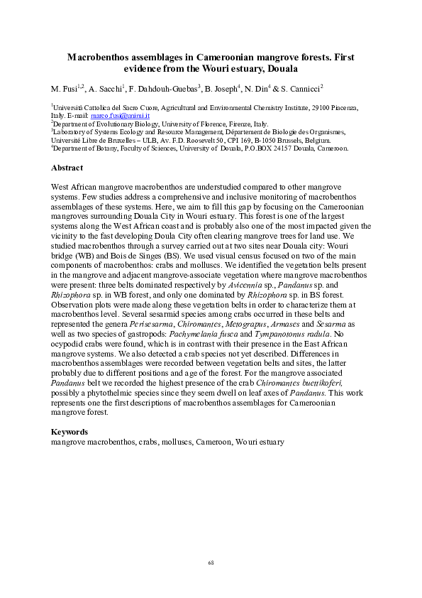 (PDF) Macrobenthos assemblages in Cameroonian mangrove forests: First ...