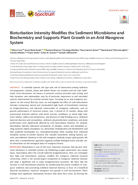 (PDF) Bioturbation Intensity Modifies the Sediment Microbiome and Biochemistry and Supports ...