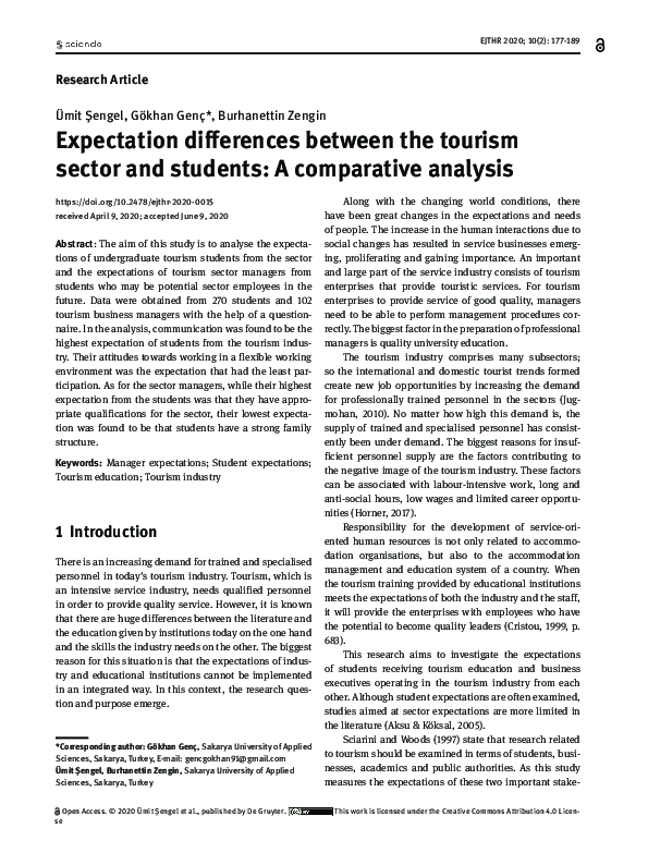 (PDF) Expectation differences between the tourism sector and students ...