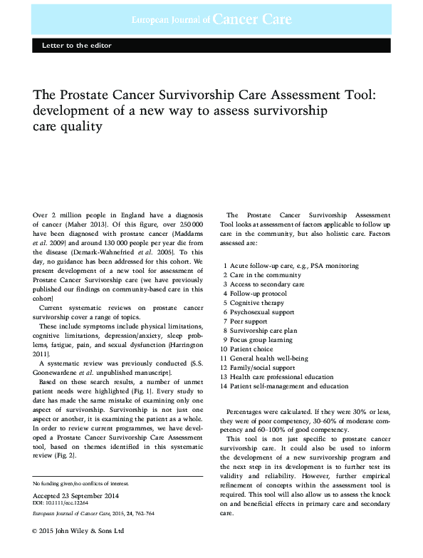 (PDF) The Prostate Cancer Survivorship Care Assessment Tool ...