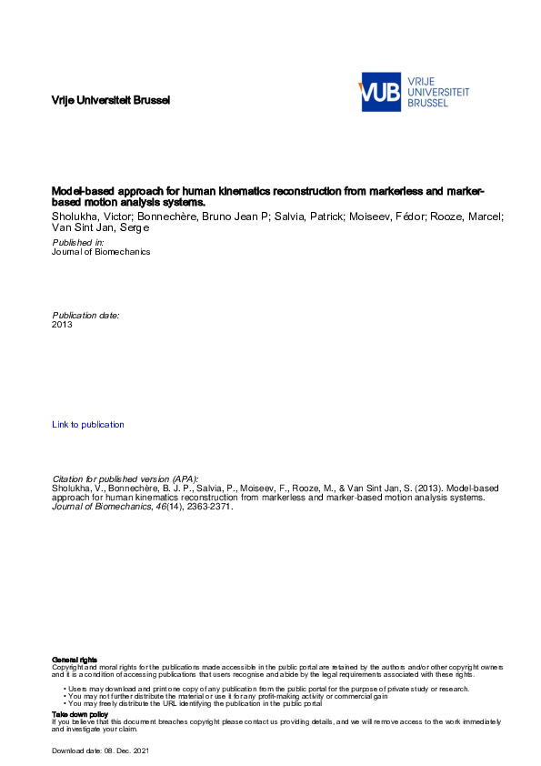 (PDF) Model-based approach for human kinematics reconstruction from markerless and marker-based ...