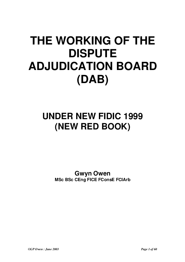 (PDF) THE WORKING OF THE DISPUTE ADJUDICATION BOARD (DAB) UNDER NEW ...