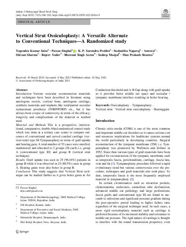 (PDF) Vertical Strut Ossiculoplasty: A Versatile Alternate to ...