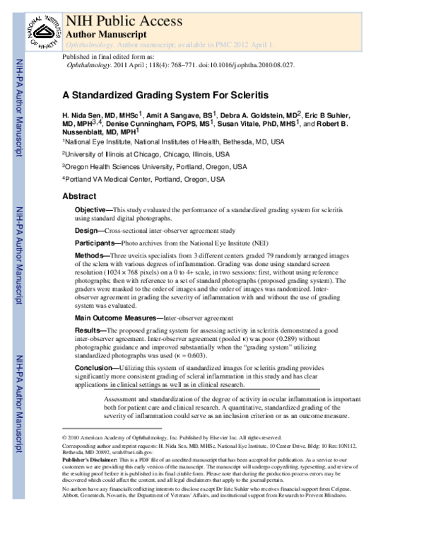 (PDF) A Standardized Grading System for Scleritis