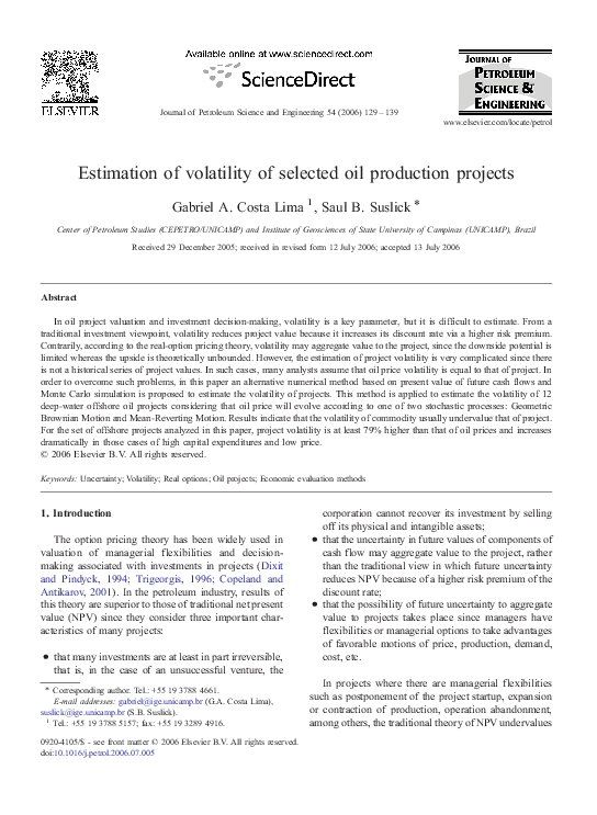 (PDF) Estimation of volatility of selected oil production projects